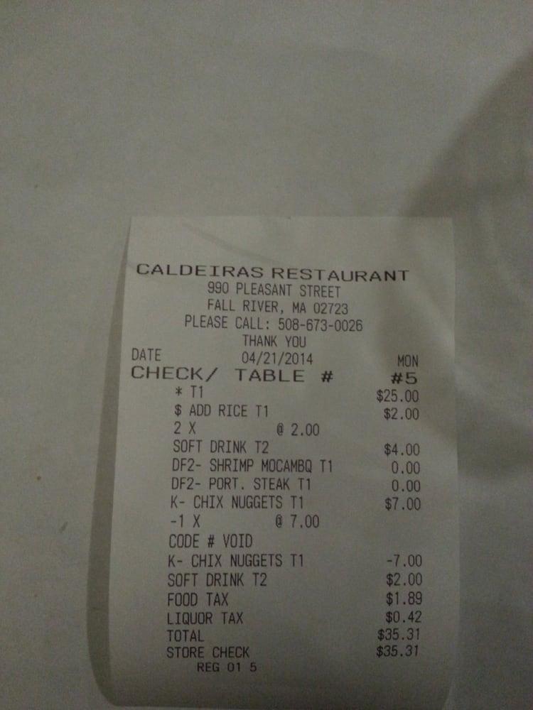 Menu at Caldeiras Restaurant, Fall River
