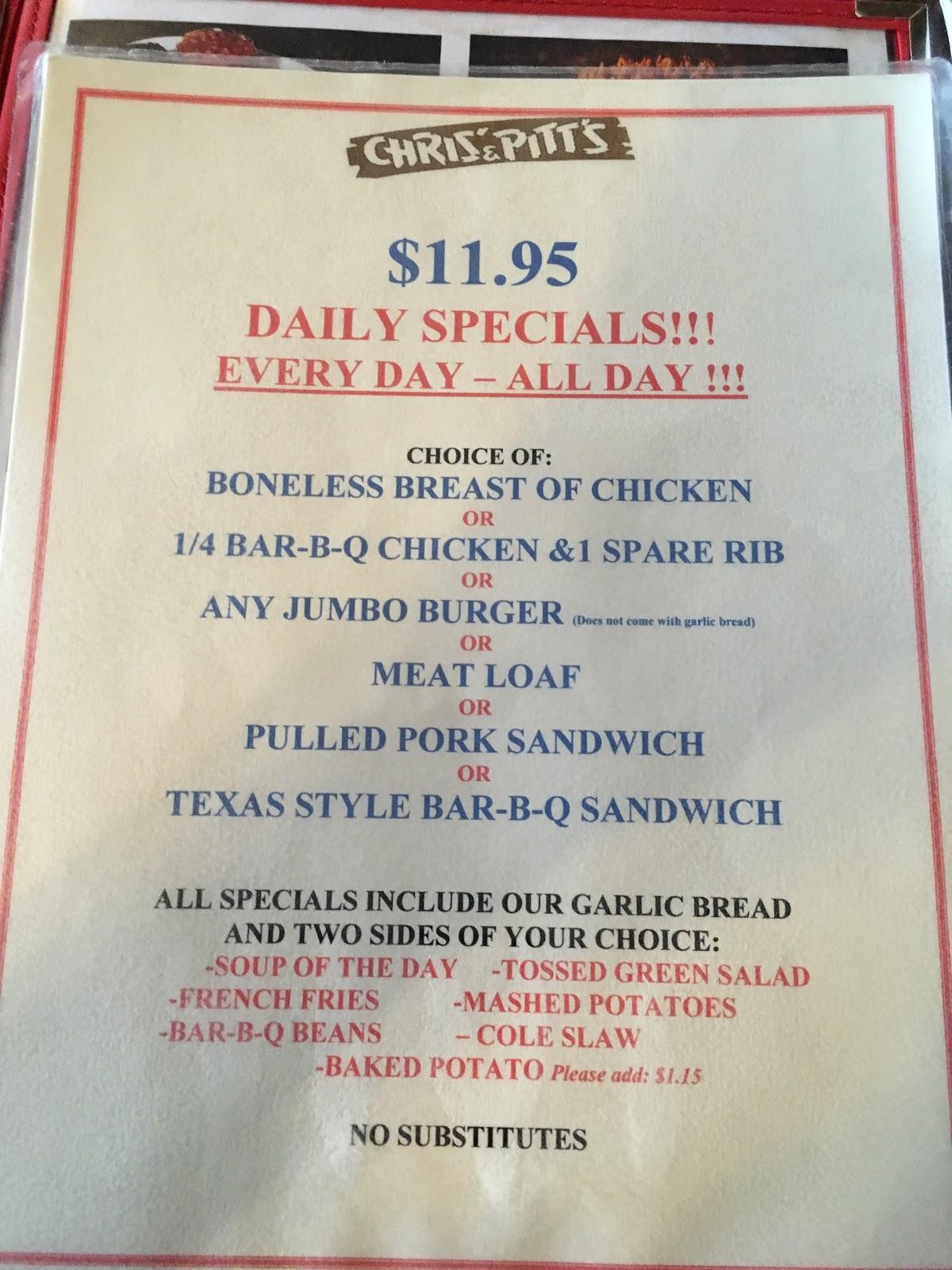 Menu at Chris & Pitts BBQ Restaurant, Downey