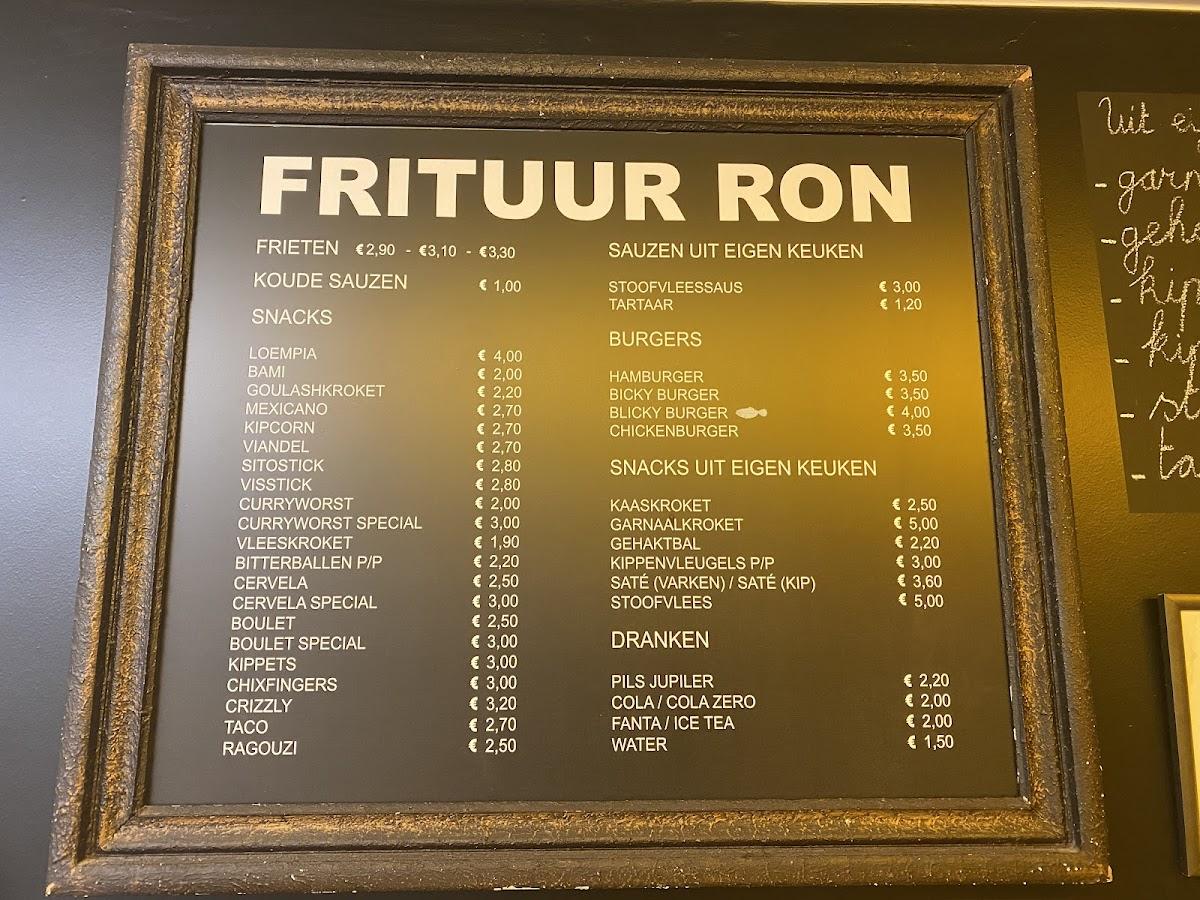 Menu at Frituur Ron, Brasschaat