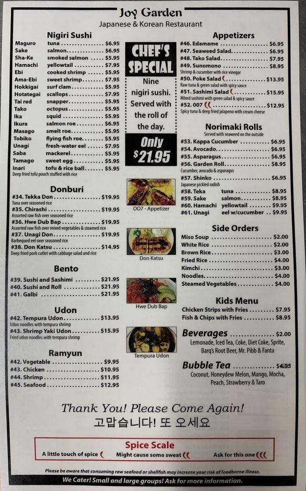 Menu at Joy Garden restaurant, Yakima