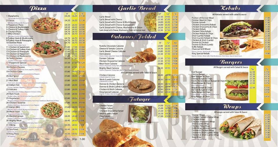Menu at King Pizza pizzeria, Widnes