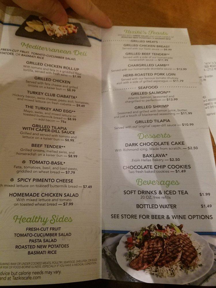 Menu at Taziki's Mediterranean Cafe, North Little Rock, McCain Blvd Ste ...