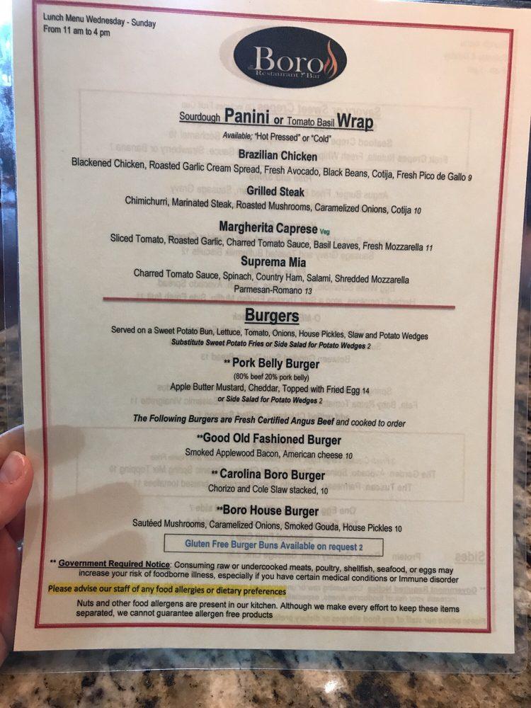 Menu at The Boro Restaurant & Bar, Swansboro