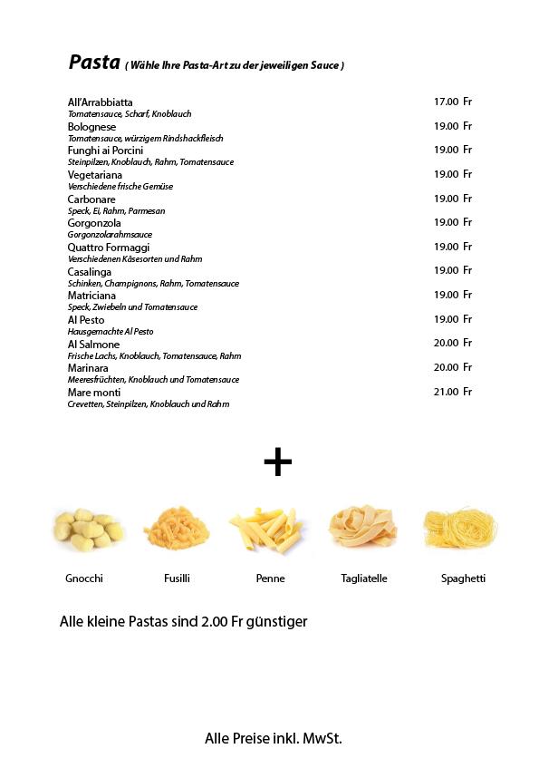 Speisekarte von la casa restaurant, Schaan