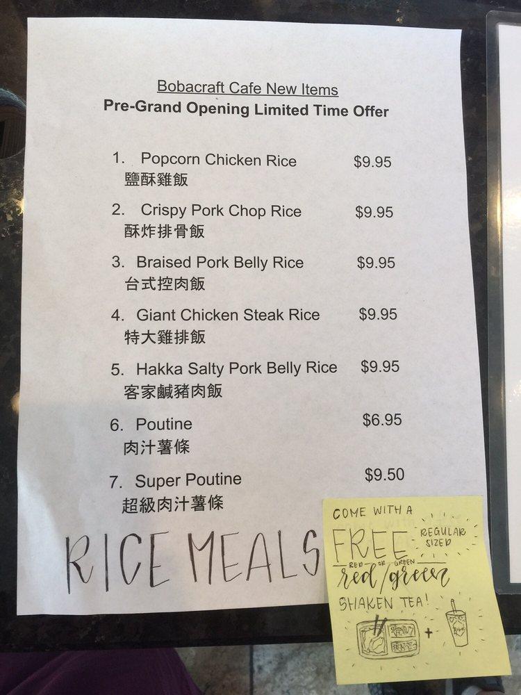 Menu at Bobacraft cafe, Alhambra