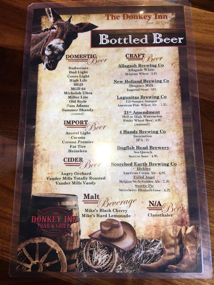 Menu at Donkey Inn Bar and Grill, Algonquin