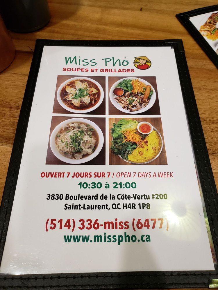 Menu at Miss Pho Montreal restaurant, Montréal