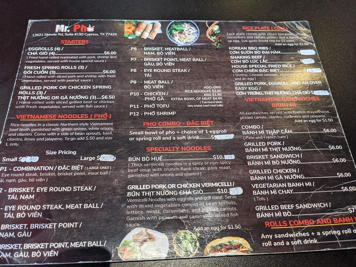 Carta del restaurante Mr. Pho, Cypress, Skinner Rd Ste 150