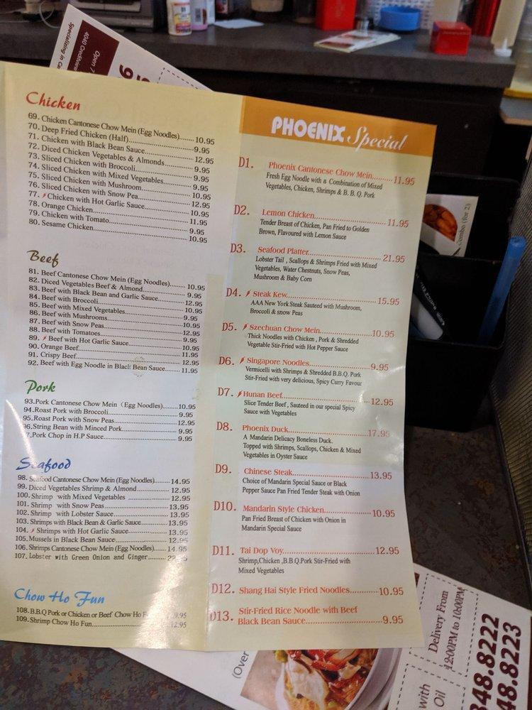 Menu at Phoenix Chinese Restaurant, Mississauga, Creditview Rd