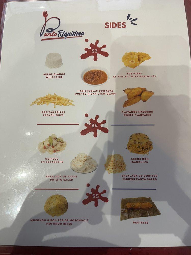 Menu at Puerto Riquísimo fast food, Miami