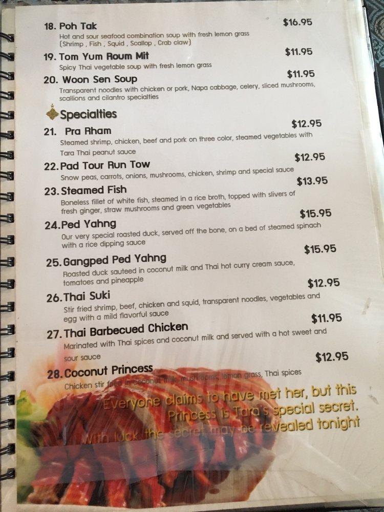 Menu at Tara Thai Restaurant, Sedona