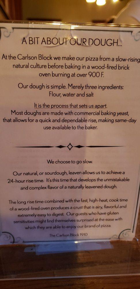 Menu at The Carlson Block pizzeria, Wilkeson