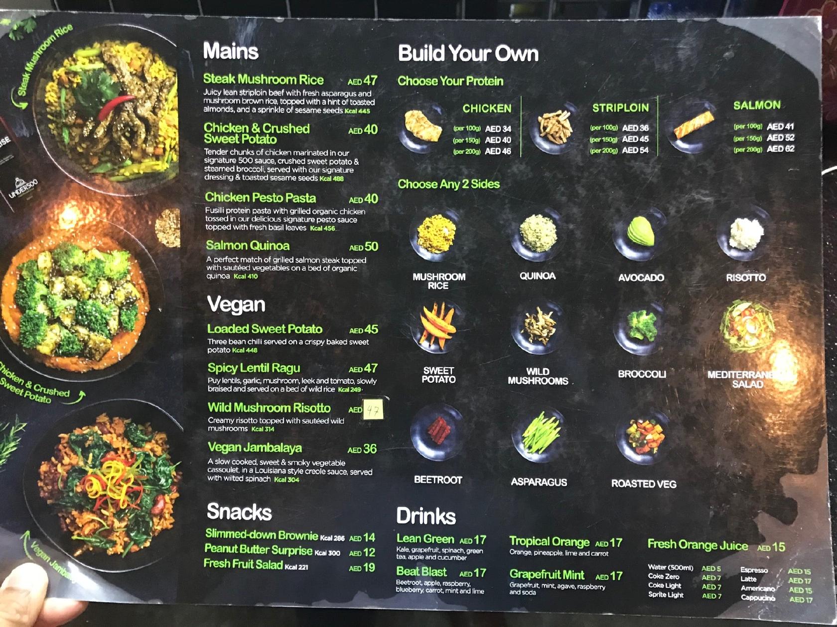 Menu at Under 500 restaurant, Dubai, Business Bay