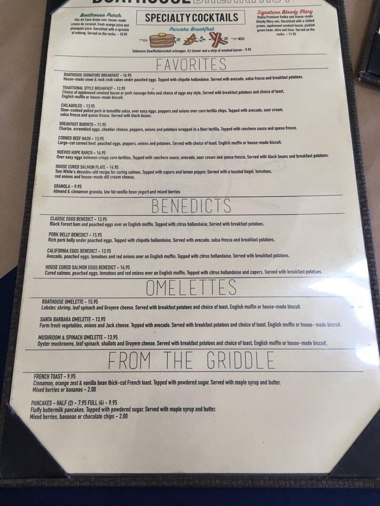 Menu at Boathouse at Hendry's Beach restaurant, Santa Barbara