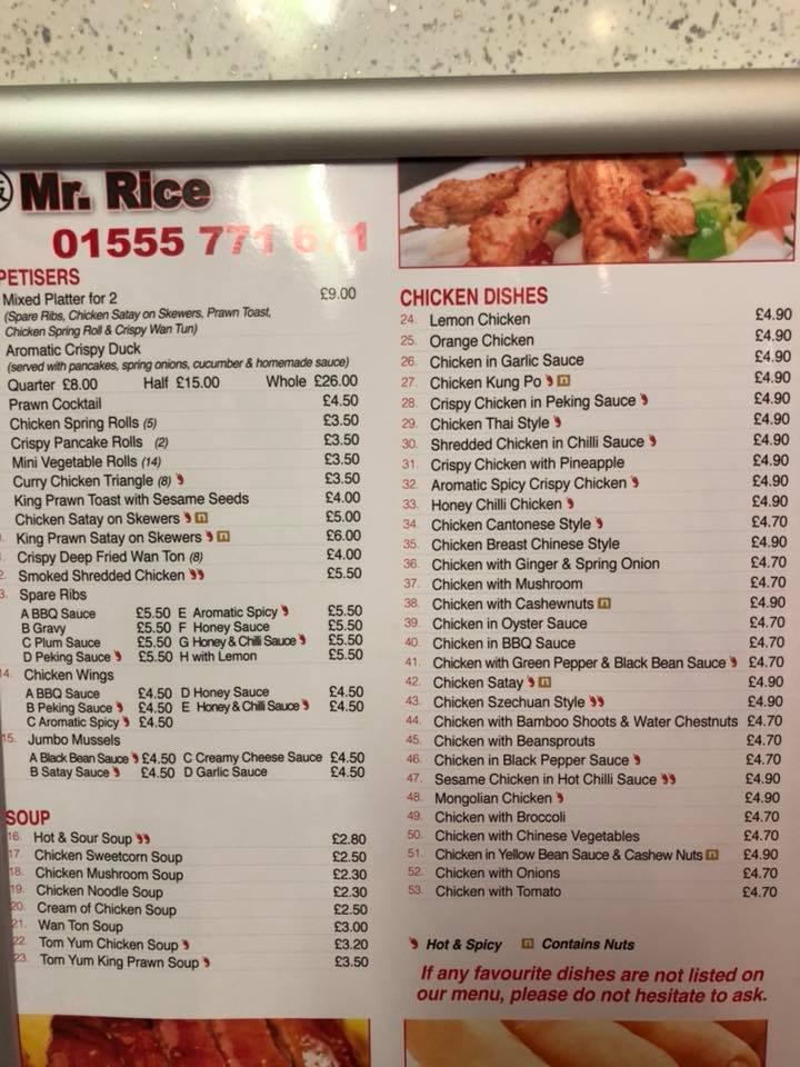 Menu at Mr Rice carluke fast food, Carluke