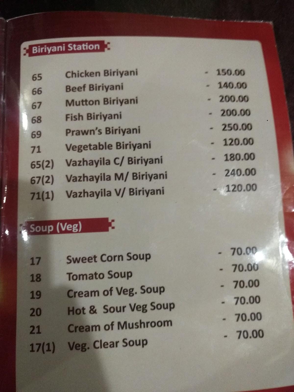 Menu at Kuttanadan Restaurant, Pandalam