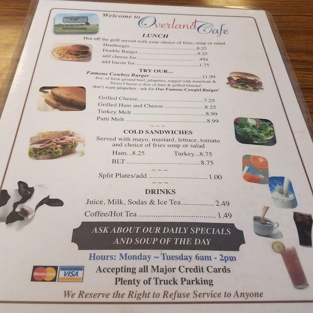 Menu at Overland Cafe, Hanford