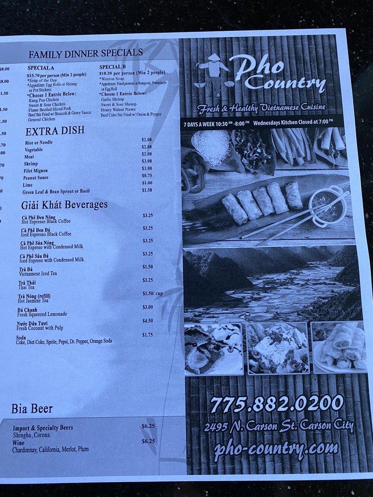 Menu at Pho Country restaurant, Carson City