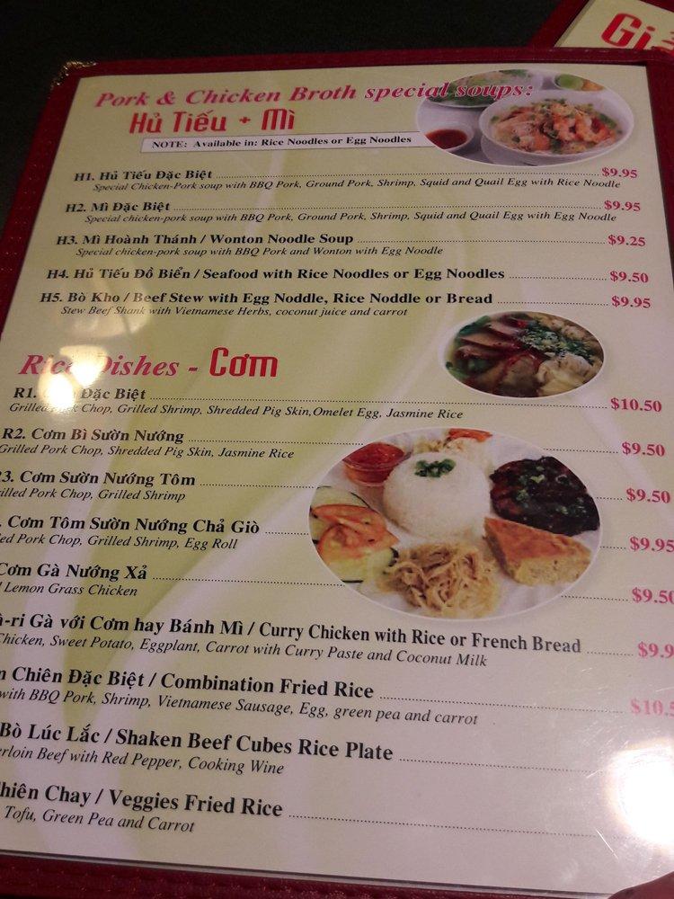Menu at Pho Sen restaurant, Vancouver
