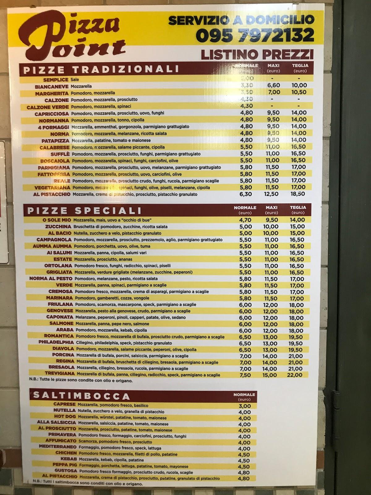 Menu at Pizza Point pizzeria, Santa Maria di Licodia