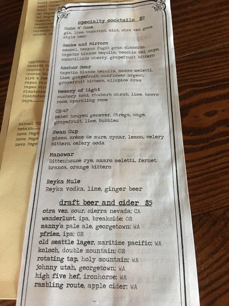 Menu at The White Swan Public House, Seattle