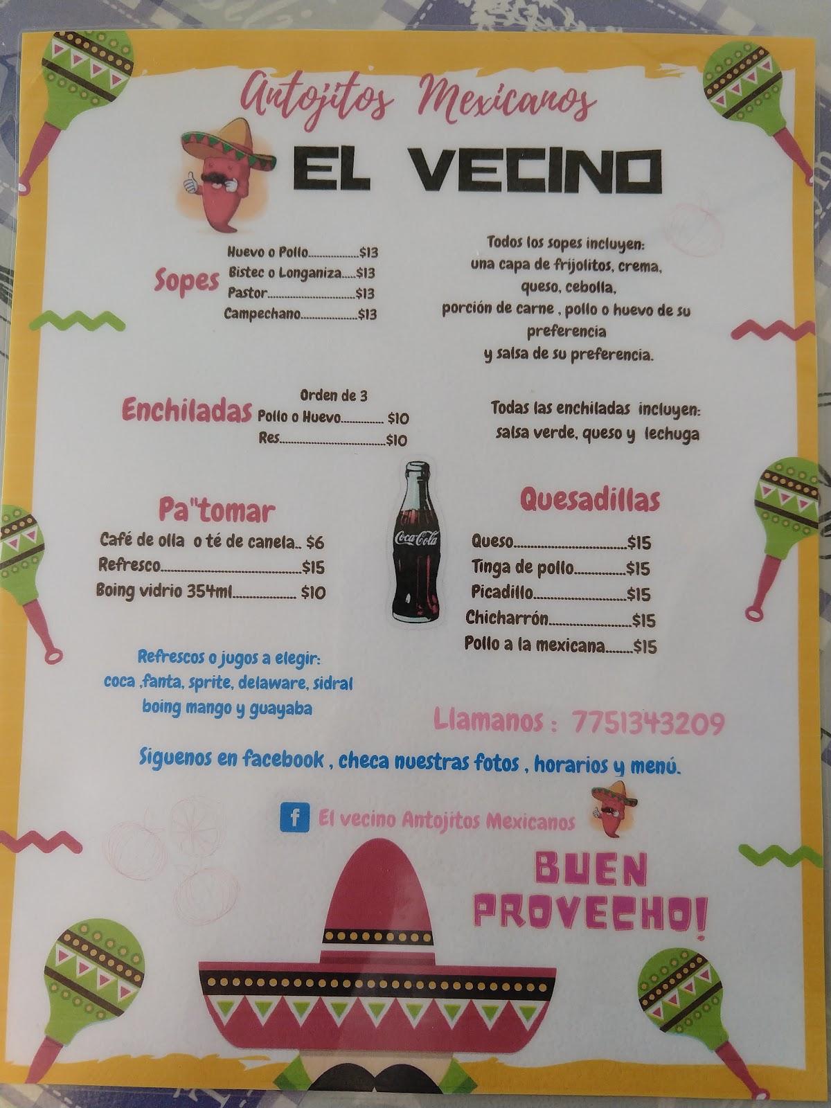 Menu at Antojitos Mexicanos El Vecino restaurant, Sahagun City