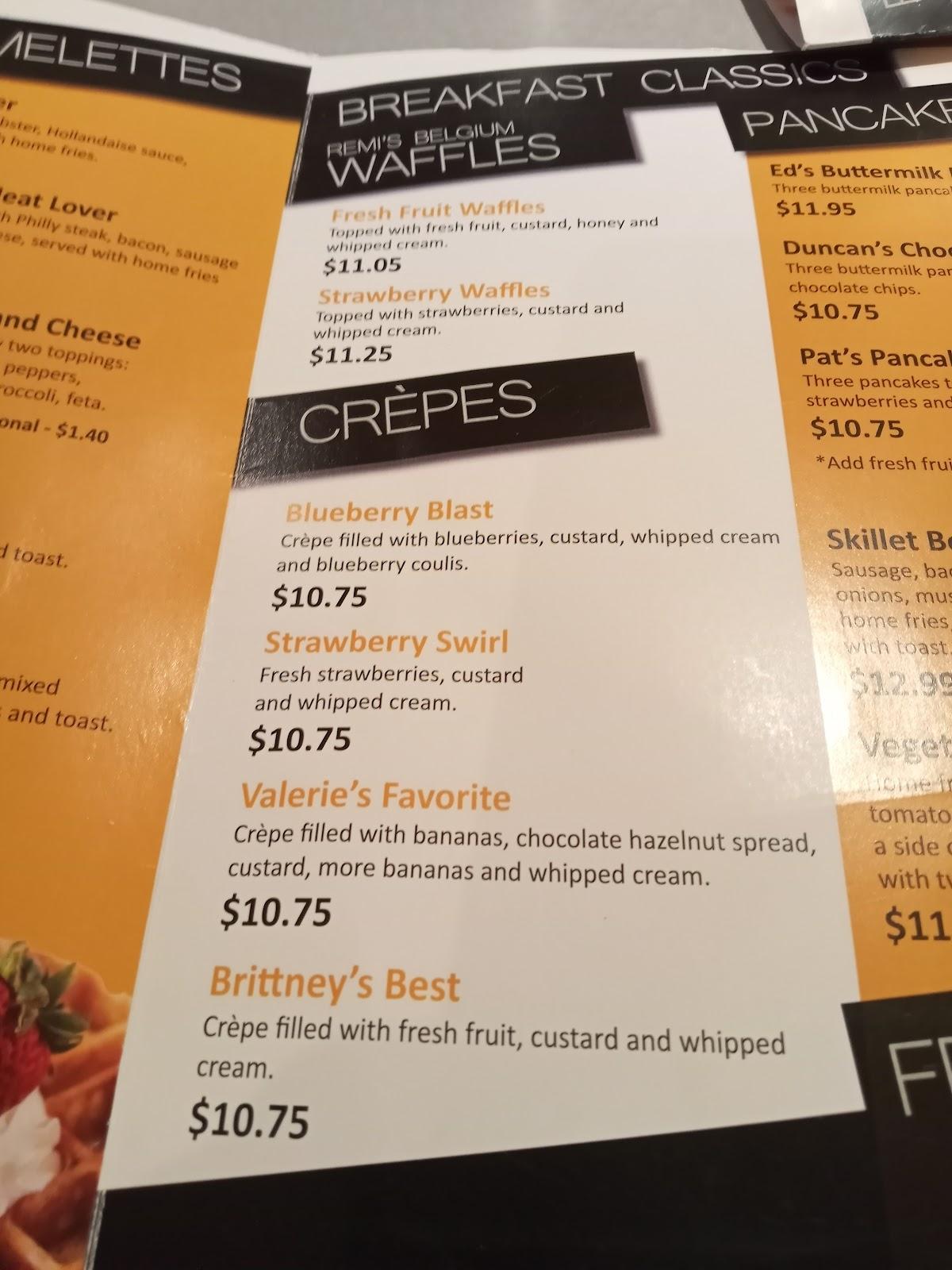 Menu at Breakfast at Brittney's restaurant, Amherst