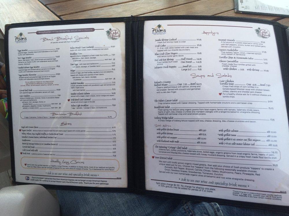 Menu at Cafe On The Beach, South Padre Island