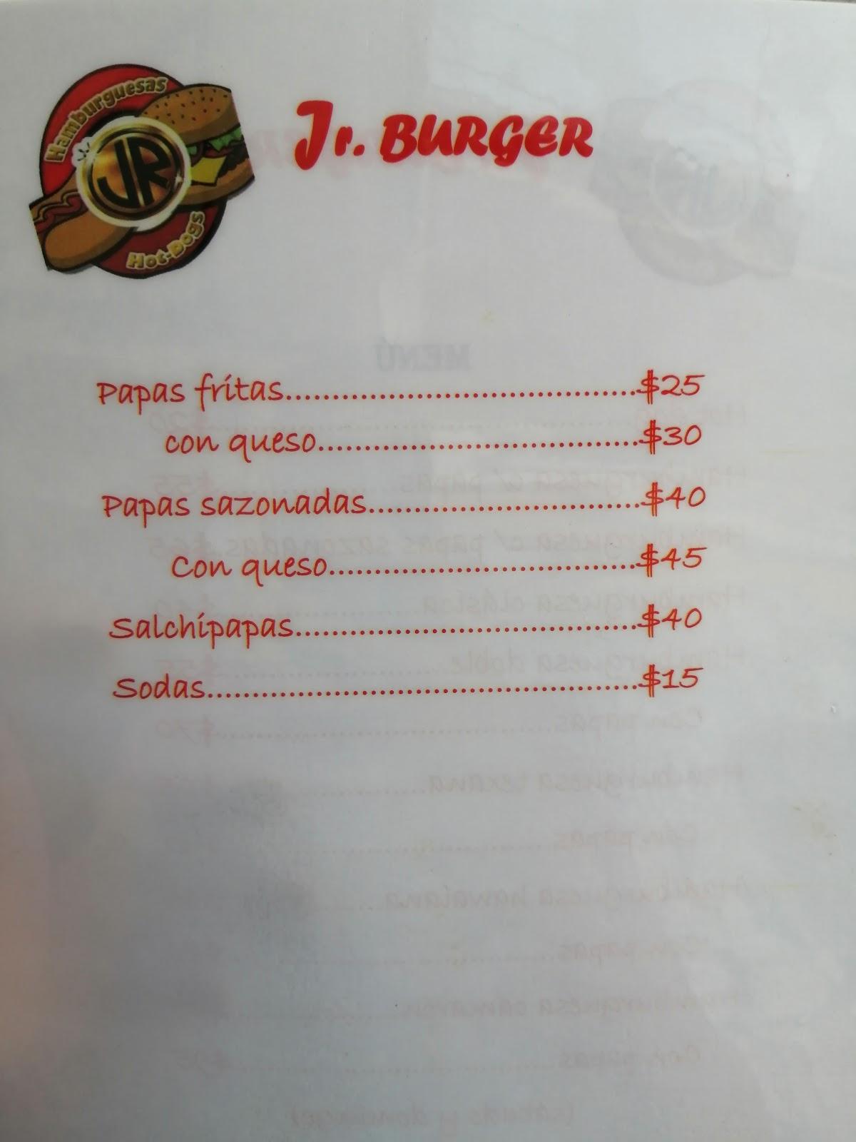 Menu at Jr Burguer restaurant, Ensenada