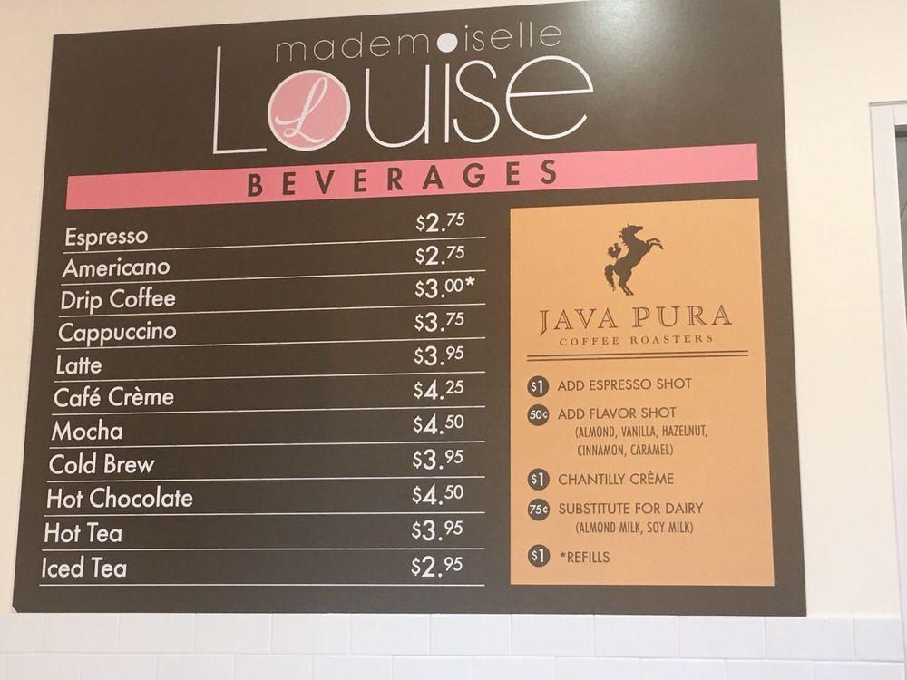 Menu at Mademoiselle Louise cafe, Houston