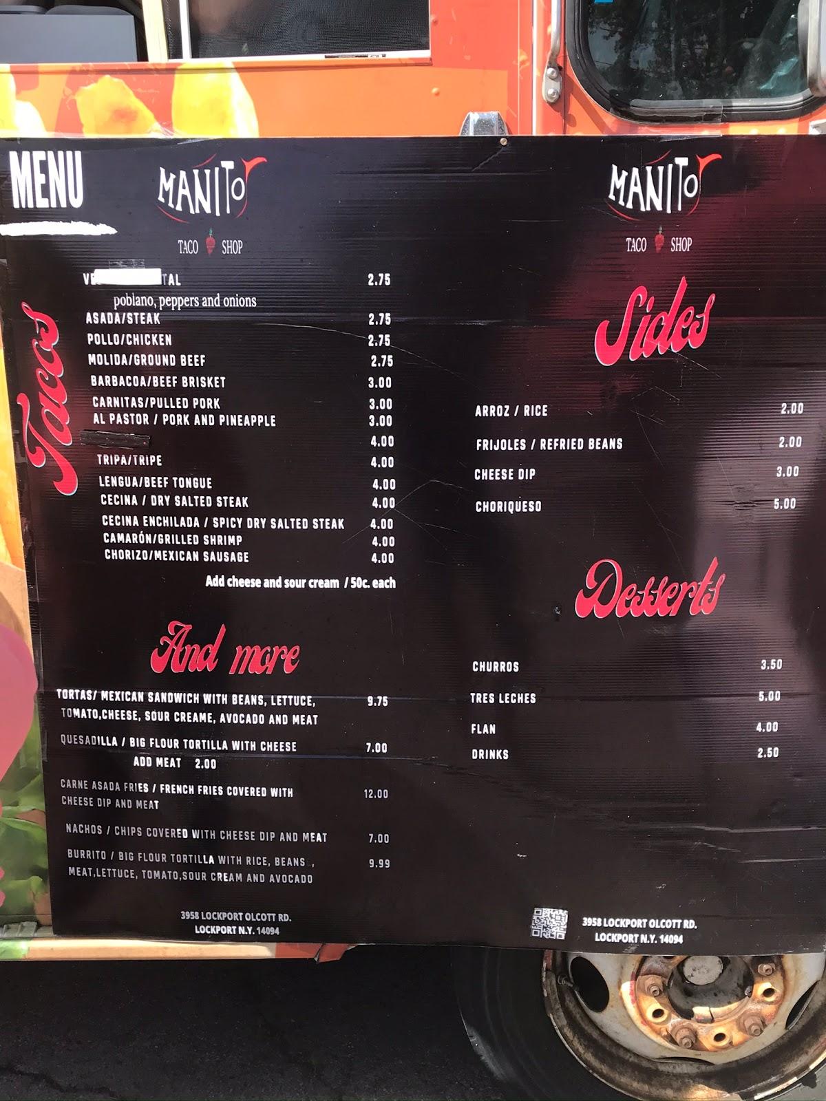 Menu at Manito Taco Shop desserts, Lockport