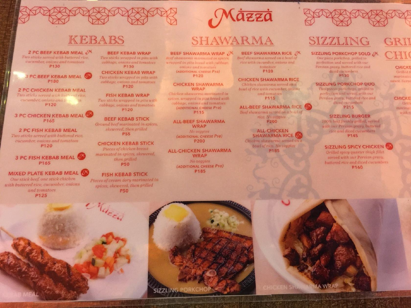 Menu at Mazza Shawarma restaurant, Quezon City, Eastwood Bldg B