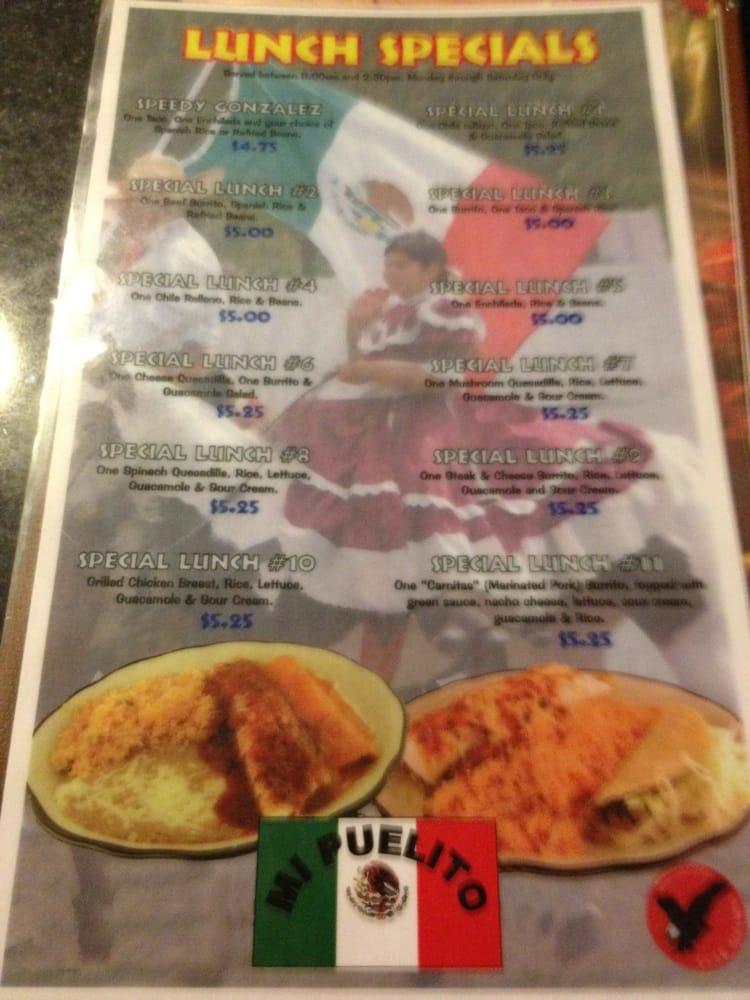 Menu at Mi Pueblito restaurant, Winterset