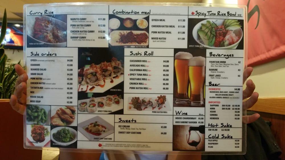 Menu at Naruto Japanese Restaurant, Anchorage