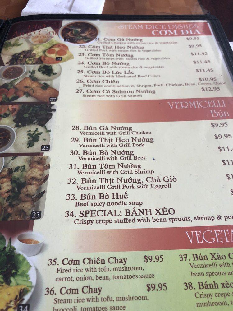 Menu at Pho An & Grill restaurant, Aspen Hill