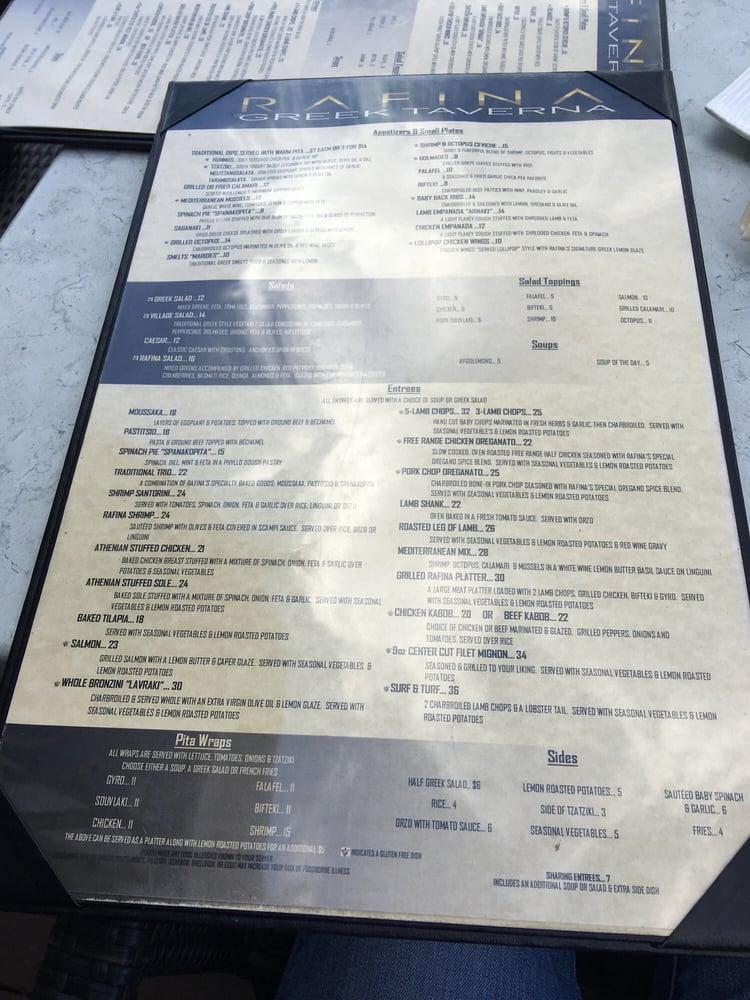 Menu at Rafina Greek Taverna restaurant, Boca Raton