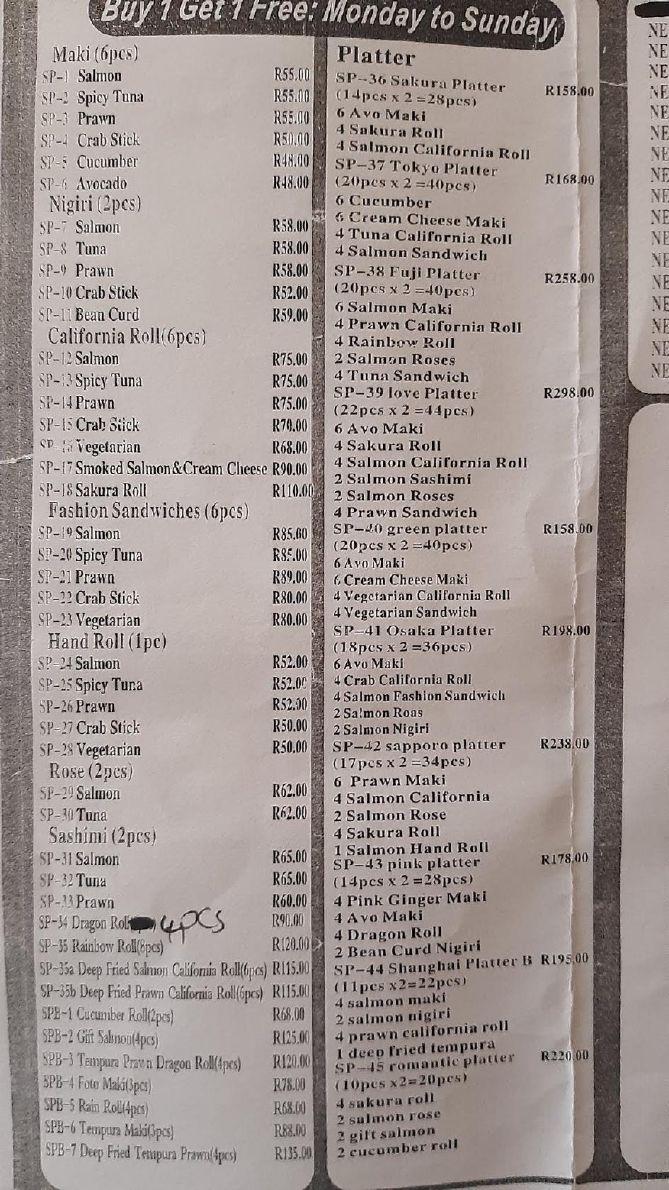 Menu at Shang Hai Restaurant and Sushi Bar, New Redruth