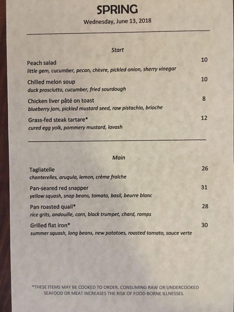 Menu at Spring Restaurant, Marietta, 36 Mill St
