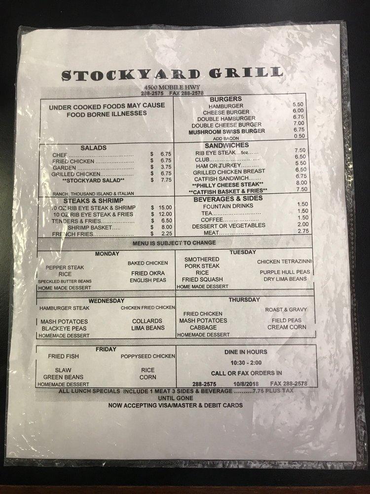 Menu at Stockyard Grill restaurant, Montgomery