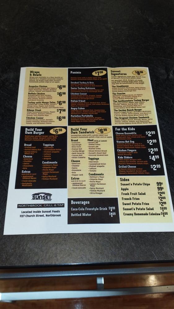 Menu at Sunset Foods restaurant, Northbrook