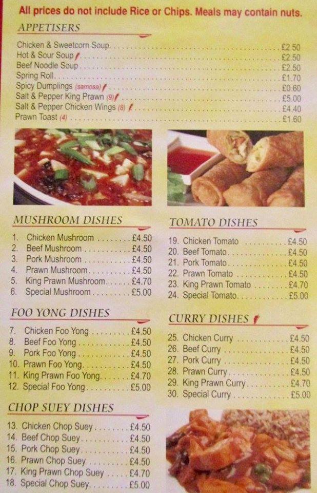 Menu at Golden Gate restaurant, Rochdale