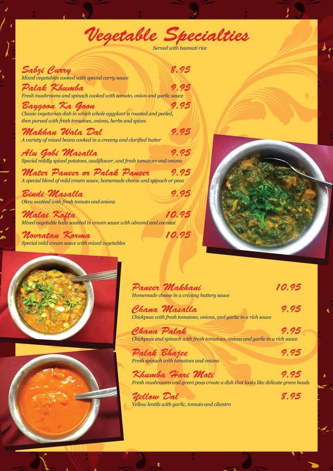 Menu at Great India restaurant, Brooklyn Center
