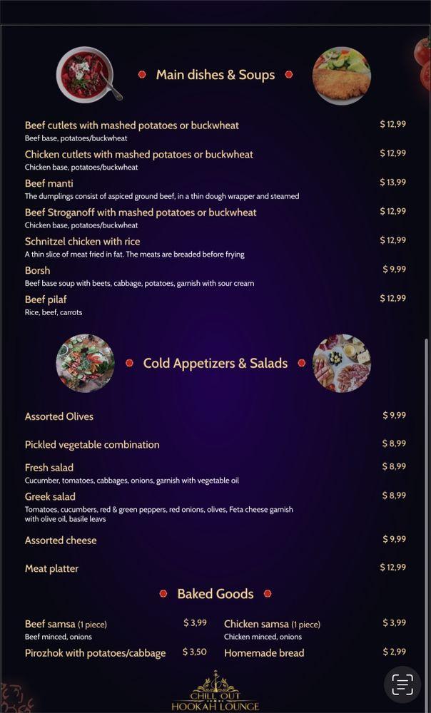 Menu at Chill Out Hookah Lounge pub & bar, State College