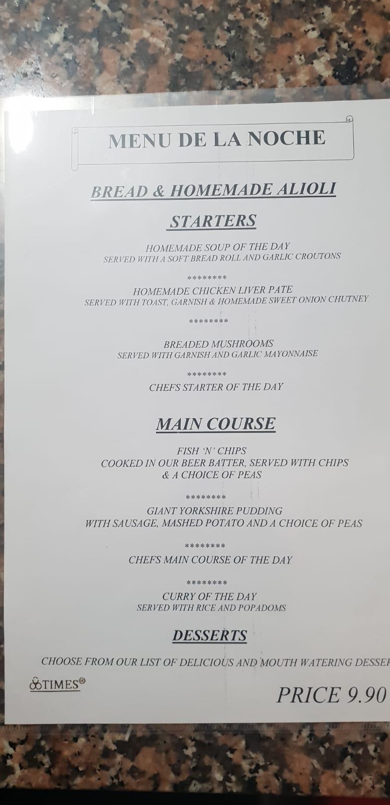 Menu at Drivers Bar & Bistro Villamartin, Villamartín