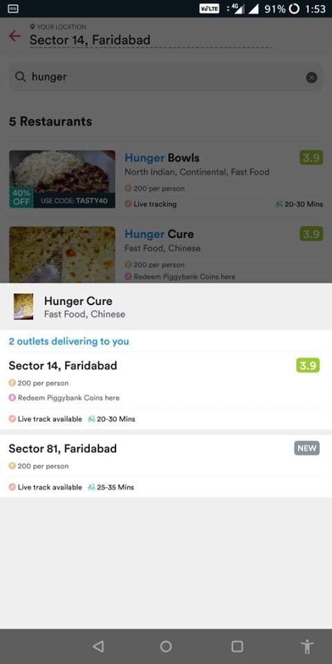 Menu at Hunger Cure World Street, Faridabad