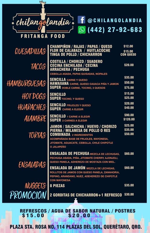 Menu at La Juana Restaurante, Mexico City