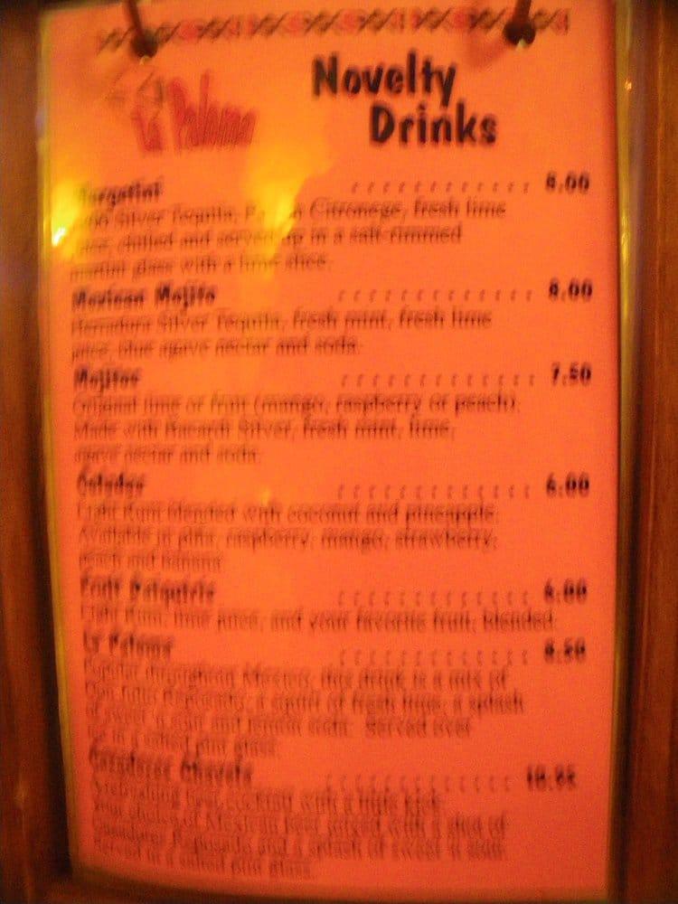 Menu at La Paloma pub & bar, Santa Clara