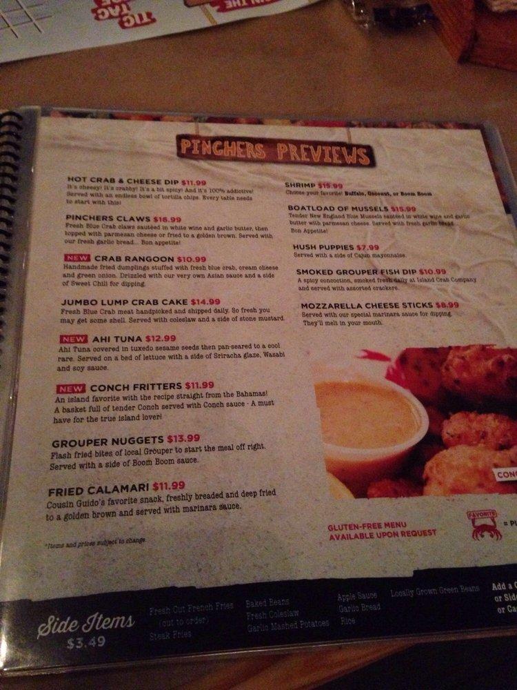 Menu at Pinchers restaurant, Marco Island