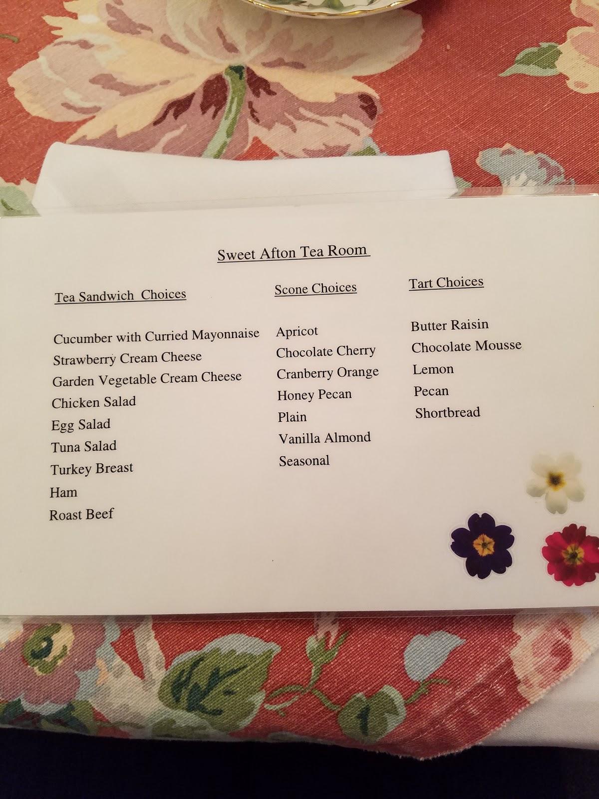 Menu at Sweet Afton Tea Room and Restaurant, Plymouth