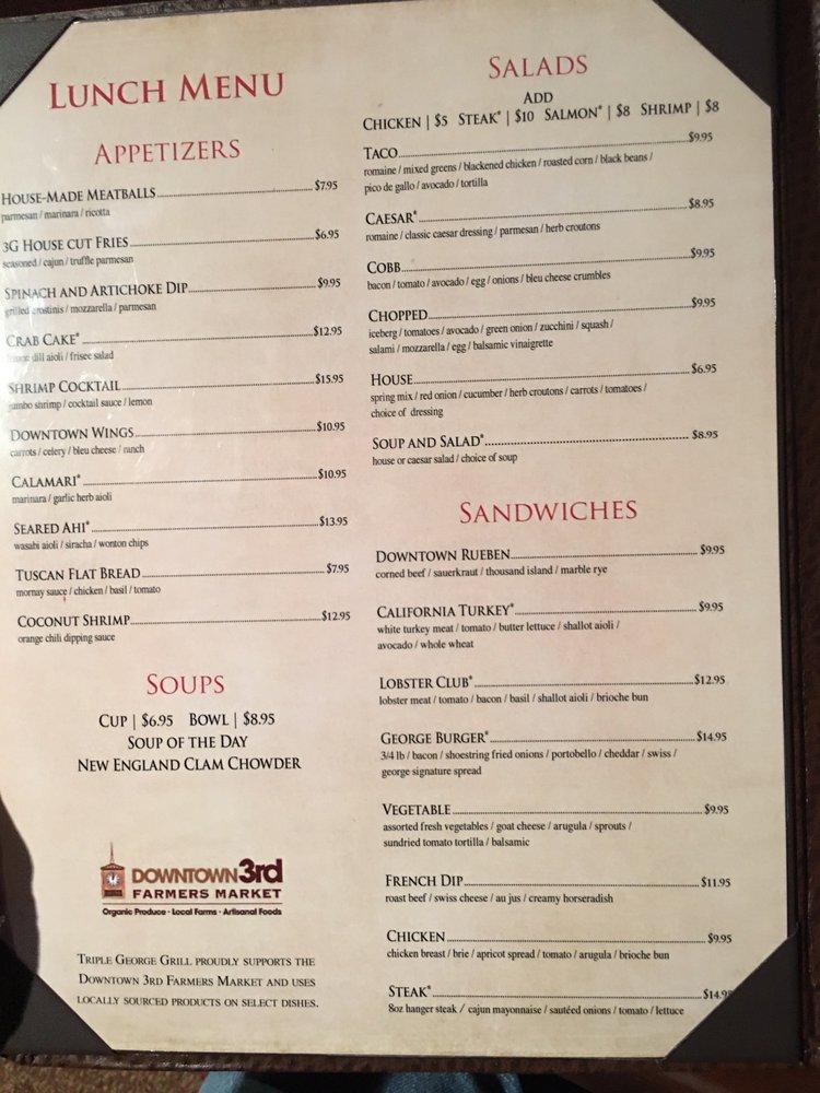 Menu at Triple George Grill steakhouse, Las Vegas